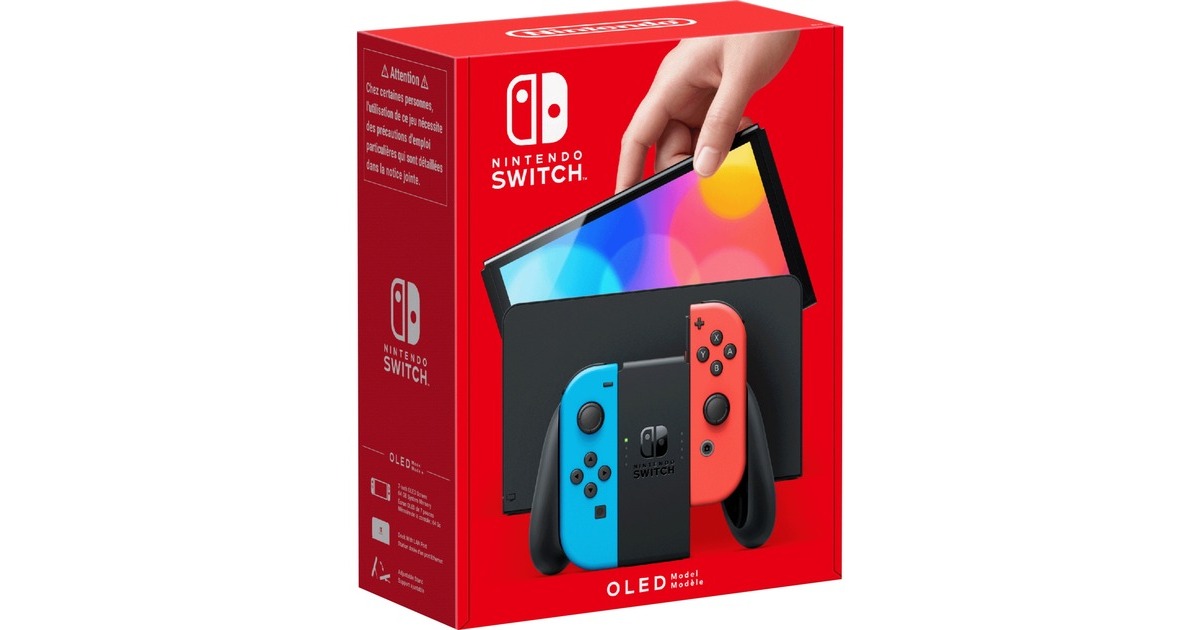 Nintendo Switch modello Oled Rosso neon Blu neon schermo 7 pollici Neon rosso Neon blu schermo 7 pollici Nintendo Switch NVIDIA Custom Tegra Blu Rosso Analogico Digitale Tasto Home Pulsante di accensi...