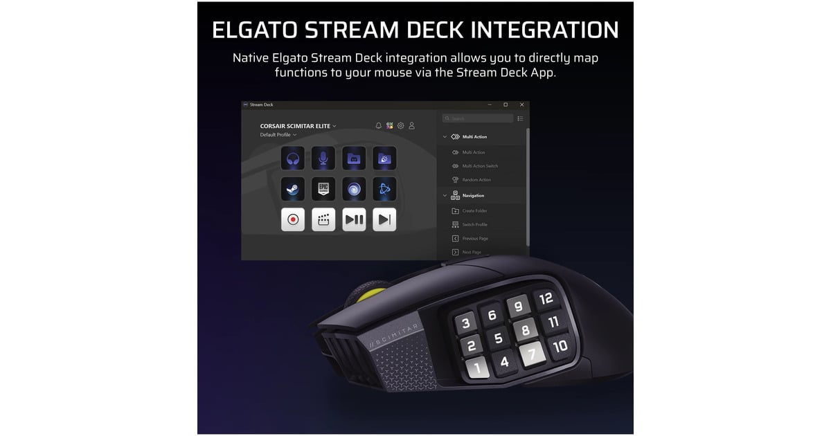 Corsair Scimitar Elite Wireless SE MMO, Mouse da gioco canna di fucile