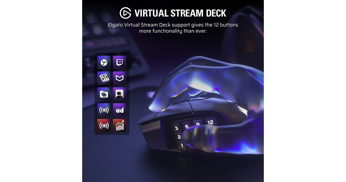 Corsair Scimitar Elite Wireless SE MMO, Mouse da gioco canna di fucile