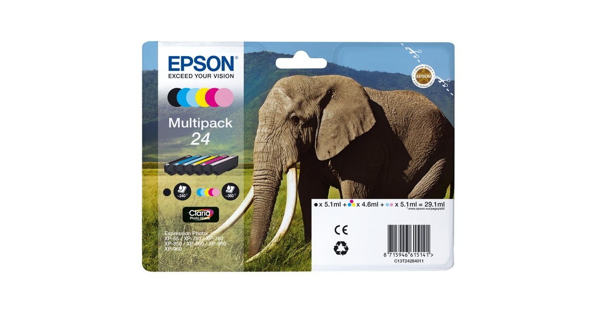 Epson Elephant Multipack 6-colours 24 Claria Photo HD Ink, Inchiostro ...